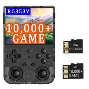 rg353v emulator handheld game console 10000+ classic games 64g card, 3.5-inches display dual os android 11, linux system support 5g wifi 4.2 bluetooth, rk3566 chip(rg353v- dual os - black)