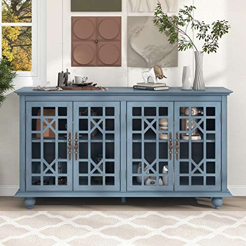 ATGHYURT Narrow Long Sofa Table, Console Tables with Adjustable Height Shelves, Metal Handles, and 4 Doors, Sideboard Buffet Cabinet Accent Cabinet for Living Room, Bedroom and Hallway