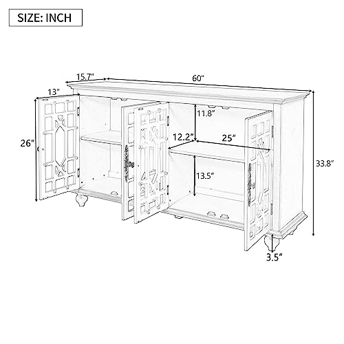 ATGHYURT Narrow Long Sofa Table, Console Tables with Adjustable Height Shelves, Metal Handles, and 4 Doors, Sideboard Buffet Cabinet Accent Cabinet for Living Room, Bedroom and Hallway