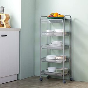 Honeycomb Mesh Style Three Layers Removable Storage Cart 5 Layers for Kitchen Bathroom Bedroom Silver Color