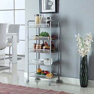 Honeycomb Mesh Style Three Layers Removable Storage Cart 5 Layers for Kitchen Bathroom Bedroom Silver Color