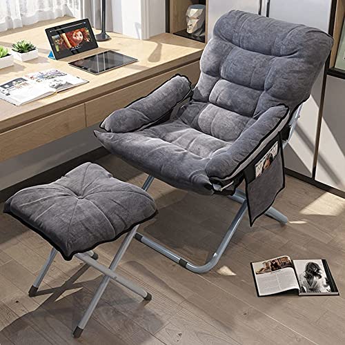 Living Room Lazy Chair with Ottoman & Armrest, Modern Comfy Folding Lounge Chair Reclining Sofa Leisure Chair Armchair with Footstool for Bedroom/Office/Hosting, Grey