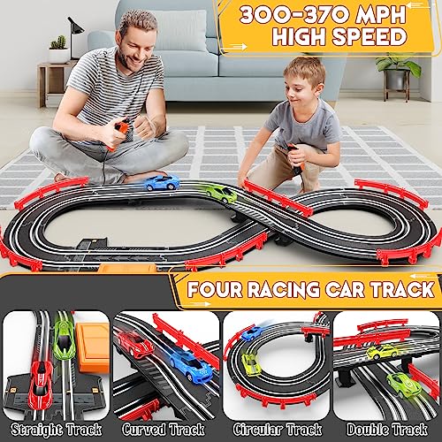 EsiPlay Slot Car Race Track Sets, Electric Boys Toys Race Car Track with 4 Slot Cars, 2 Controllers, Lap Counter, Dual Racing Game Circular Overpass Track, Gifts for Kids Age 3 4 5 6 7 8-12