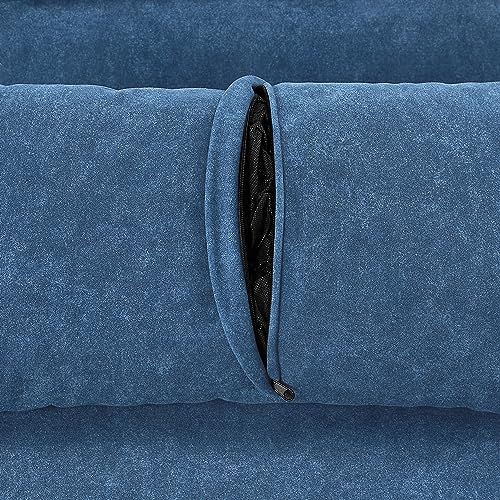 FANYE Loveseat Sofa with Pull Out Sleeper Couch Bed,2 Seater Sofa & Couch W/Adjustable Backrest Home Apartment Office Living Room Furniture Sets Sofabed, Twin Blue Microfiber W/Pillows, Pockets