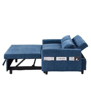 FANYE Loveseat Sofa with Pull Out Sleeper Couch Bed,2 Seater Sofa & Couch W/Adjustable Backrest Home Apartment Office Living Room Furniture Sets Sofabed, Twin Blue Microfiber W/Pillows, Pockets