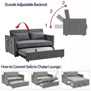 FANYE Foldable Futon Sofa Loveseat Convertible Sleeper Couch Bed for Small Space Apartment Office Living Room Furniture Sets with 2, Tufted Back & Seat Sofabed, Gray Velvet Bring Side Pockets, Pillows