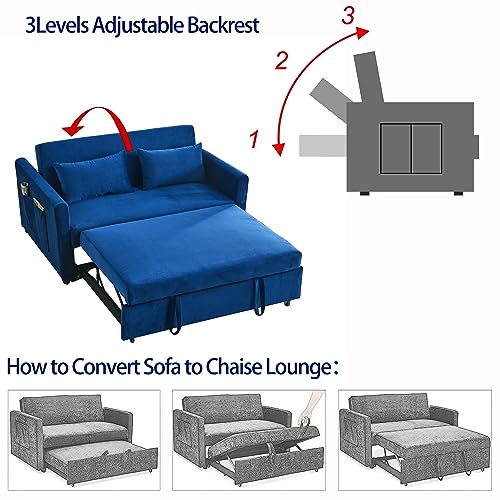 3-in-1 Loveseat Convertible to Sleep Sofabed, Modern Fabric Futon Sofa with Pull Out Sleeper Couch Bed, 2 Seater Sofá with Reclining Backrest for Living Space