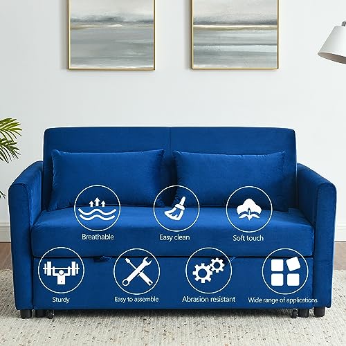 3-in-1 Loveseat Convertible to Sleep Sofabed, Modern Fabric Futon Sofa with Pull Out Sleeper Couch Bed, 2 Seater Sofá with Reclining Backrest for Living Space