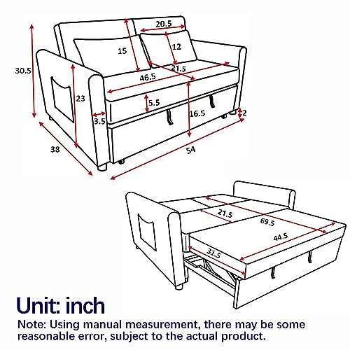 3-in-1 Loveseat Convertible to Sleep Sofabed, Modern Fabric Futon Sofa with Pull Out Sleeper Couch Bed, 2 Seater Sofá with Reclining Backrest for Living Space