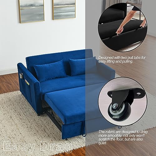 3-in-1 Loveseat Convertible to Sleep Sofabed, Modern Fabric Futon Sofa with Pull Out Sleeper Couch Bed, 2 Seater Sofá with Reclining Backrest for Living Space