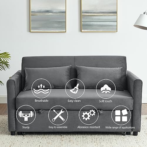 ERYE 3-in-1 Upholstered Futon Sofa Loveseat Convertible Sleeper Couch Bed,2-Seaters Sofa & Couch Soft Cushions Love Seat Daybed for Small Space Living Room Sets