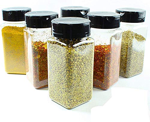 Salt & Pepper Glass Jar Spice Holder Dispensers Oregano and Chilli Flakes Dispenser Shaker Masala jar Spice Container Square 120ml Transparent (Set Of 6, Salt Jar 120ml)