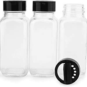 Salt & Pepper Glass Jar Spice Holder Dispensers Oregano and Chilli Flakes Dispenser Shaker Masala jar Spice Container Square 120ml Transparent (Set Of 6, Salt Jar 120ml)