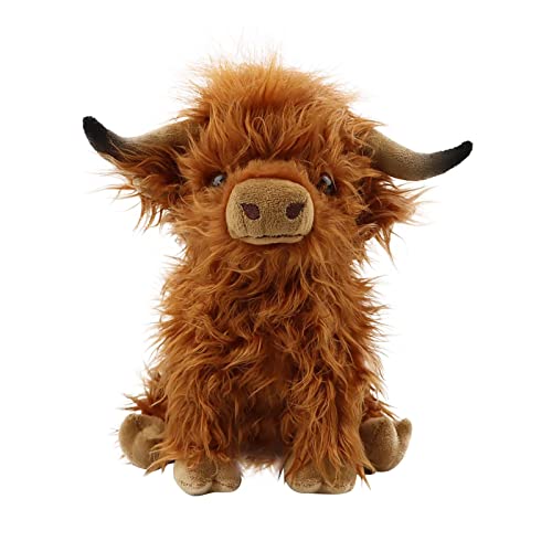 uSecee Highland Cow Stuffed Animal Realistic Scottish Cow Plush Toy Small Cute Animal Toys Animal Cattle Plushie Doll Gift for Adults Kids Boys Girls Birthday Gifts