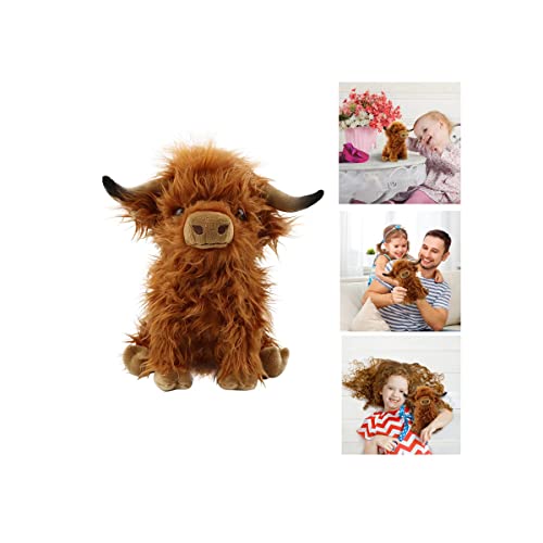 uSecee Highland Cow Stuffed Animal Realistic Scottish Cow Plush Toy Small Cute Animal Toys Animal Cattle Plushie Doll Gift for Adults Kids Boys Girls Birthday Gifts