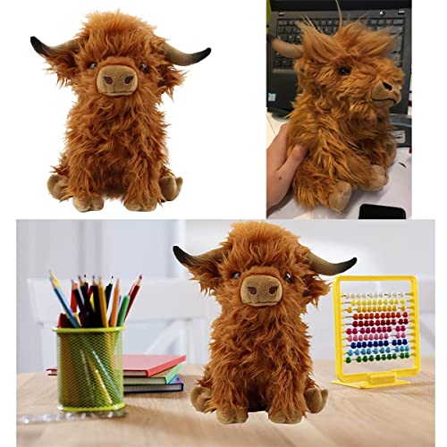 uSecee Highland Cow Stuffed Animal Realistic Scottish Cow Plush Toy Small Cute Animal Toys Animal Cattle Plushie Doll Gift for Adults Kids Boys Girls Birthday Gifts