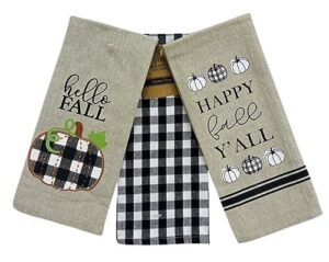 serafina home farmhouse kitchen dish towels: hello fall happy fall y'all pumpkin theme