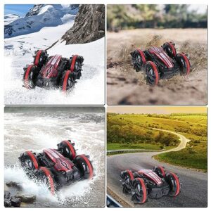 Berry President Amphibious RC Car, 2.4GHz Off-Road Stunt Truck, All Terrain 4WD Remote Control Toy, Land Water Vehicle with 360° Rotation for Kids (Red)