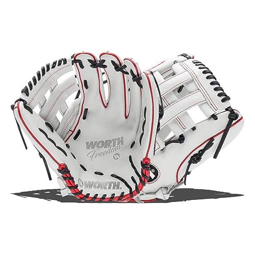 Worth | Freedom Series Slowpitch Softball Glove | 13 Inch | White/Navy/Red | Left Hand Throw