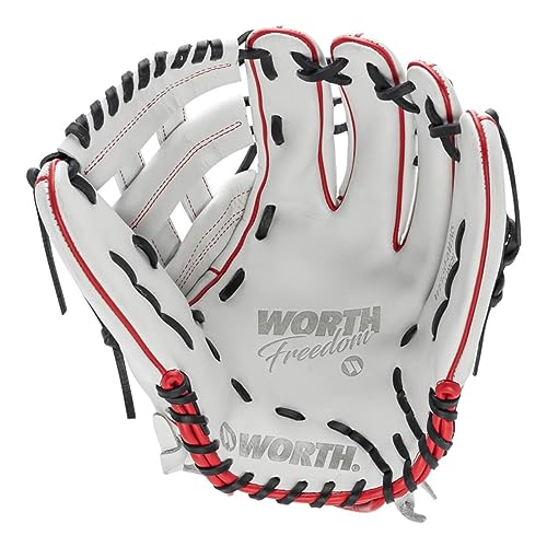 Worth | Freedom Series Slowpitch Softball Glove | 13 Inch | White/Navy/Red | Left Hand Throw