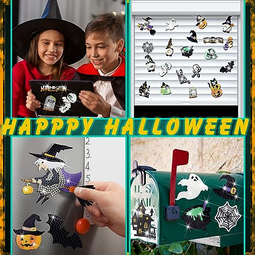 Zonon 20 Pcs Halloween Diamond Painting Refrigerator Magnets Diamond Art Kits Fridge Magnets Sticker for Fridge Whiteboards Car Mailbox Decor Boys Girls Halloween DIY Craft