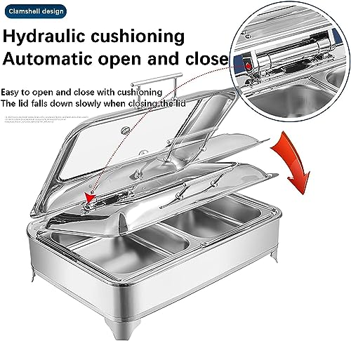 Electric Buffet Server,Food Warmer Tray, Adjustable Temperature, Portable Chafing Dish, Catering Buffet Serving Tray,Stainless Steel Material, 1 Slot, 2 Slots,Optional doublegrid Square6L