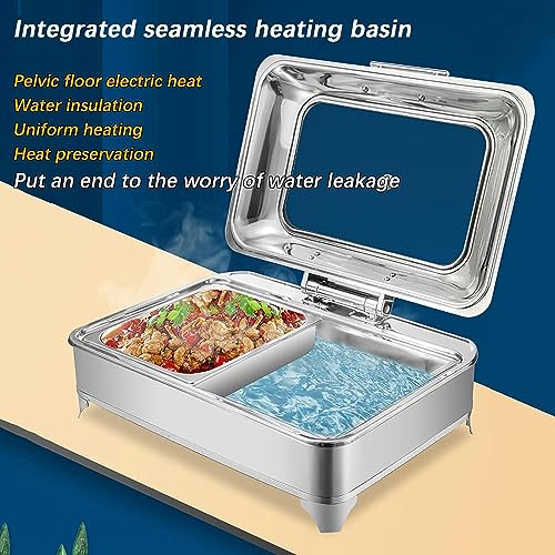 Electric Buffet Server,Food Warmer Tray, Adjustable Temperature, Portable Chafing Dish, Catering Buffet Serving Tray,Stainless Steel Material, 1 Slot, 2 Slots,Optional doublegrid Square6L