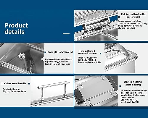 Electric Buffet Server,Food Warmer Tray, Adjustable Temperature, Portable Chafing Dish, Catering Buffet Serving Tray,Stainless Steel Material, 1 Slot, 2 Slots, 3 Slots Optional 1groove Square13L