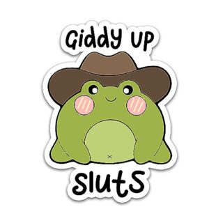 akira giddy up sluts frog sticker, cowboy hat sticker, cute frog stickers, animal sticker, water assitant die-cut vinyl funny decals for laptop, phone, water bottles, kindle sticker