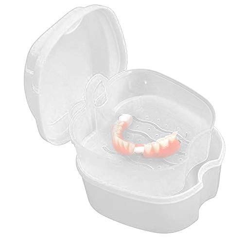 AJILOWSX Denture Bath Box Case Dental False Teeth Storage Box with Hanging Net Container