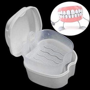 AJILOWSX Denture Bath Box Case Dental False Teeth Storage Box with Hanging Net Container