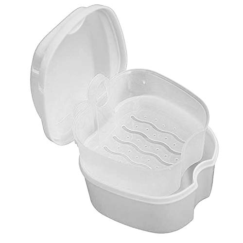 AJILOWSX Denture Bath Box Case Dental False Teeth Storage Box with Hanging Net Container