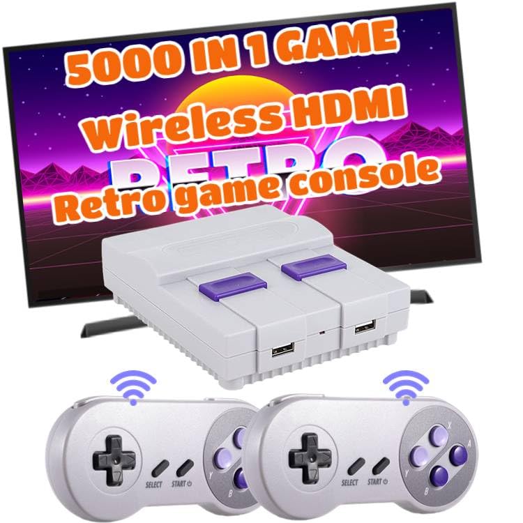 Super Classic Retro Game Console,HDMI Video Game System Built in 5000 Classic Games,Dual Game Controllers Wireless & Plug and Play.