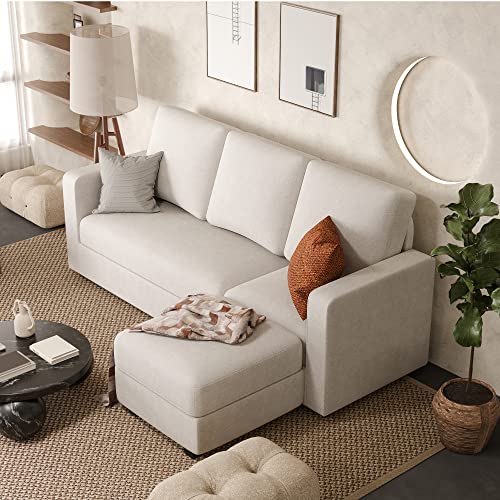 JUMMICO Convertible Sectional Sofa Couch, L-Shaped Couch with Reversible Chaise, Modern Linen Fabric Couches for Living Room, Apartment and Small Space (Light Gray)