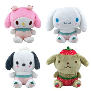 wiemsdoy strawberry plush toy 9'' cinnamoroll my melody plush toy cute pochacco pompompurin dog stuffed animals soft doll baby girls kids toys gifts (4 pcs)