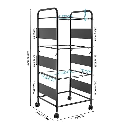 awolsrgiop 3 Tiers Metal Rolling File Carts on Wheels, Rolling File Cart Pull-Out Adjustable File Rack Organizer Rolling Movable Drawer File Cabinet for Home, Office, Classroom, Study, Bedroom (Black)