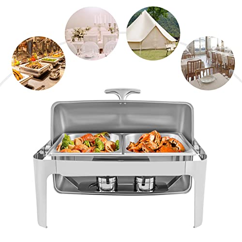 LGXSHOP Roll Top Chafing Dish Roll Top Chafing Dish Buffet Set, 9.54QT Stainless Steel Buffet Server and Warmer, Chafing Dish for Catering Event Parties Buffet (2 Pans)