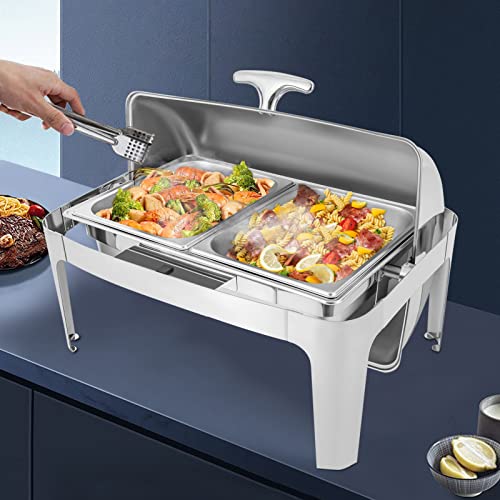 LGXSHOP Roll Top Chafing Dish Roll Top Chafing Dish Buffet Set, 9.54QT Stainless Steel Buffet Server and Warmer, Chafing Dish for Catering Event Parties Buffet (2 Pans)