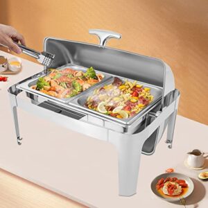 LGXSHOP Roll Top Chafing Dish Roll Top Chafing Dish Buffet Set, 9.54QT Stainless Steel Buffet Server and Warmer, Chafing Dish for Catering Event Parties Buffet (2 Pans)