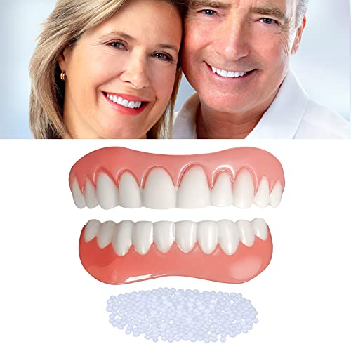 Fáke Têeth, 2 PCS Denture Teeth for Women and Men, Comfortable Dental Veneers for Upper and Lower Jaw, Nature and Realistic, Temporary Teeth Repair, Help You Regain Confident Smile