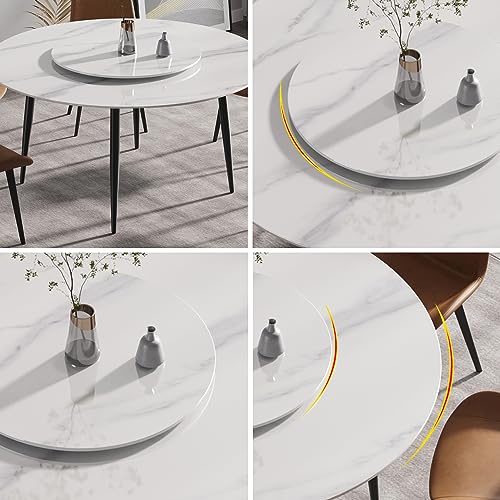 59" Modern Round Dining Table with 31.5" Detachable Lazy Susan, Sintered Stone Marble Dining Room Table with Metal Leg, Round Shape Restaurant Kitchen Table for 6-8 People, Table Only