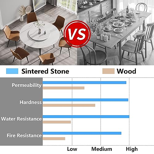 59" Modern Round Dining Table with 31.5" Detachable Lazy Susan, Sintered Stone Marble Dining Room Table with Metal Leg, Round Shape Restaurant Kitchen Table for 6-8 People, Table Only