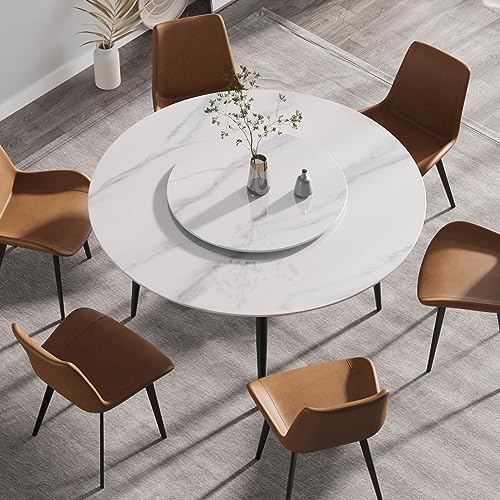 59" Modern Round Dining Table with 31.5" Detachable Lazy Susan, Sintered Stone Marble Dining Room Table with Metal Leg, Round Shape Restaurant Kitchen Table for 6-8 People, Table Only