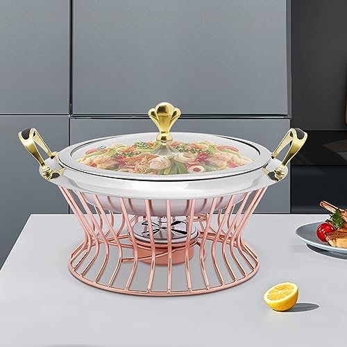 Round Stainless Steel Chafing Dish Buffet Catering Chafers Servers and Warmers with Glass & Lid Holder with Fuel Holder for Event Party Holiday Banquet