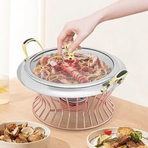 Round Stainless Steel Chafing Dish Buffet Catering Chafers Servers and Warmers with Glass & Lid Holder with Fuel Holder for Event Party Holiday Banquet