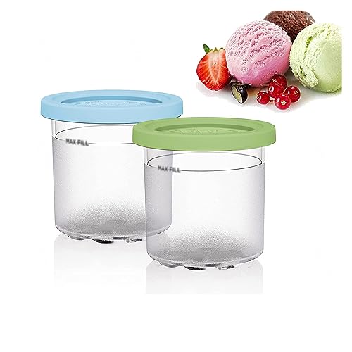 DISXENT 2/4/6PCS Creami Deluxe Pints, for Ninja Creami Pints Lids,16 OZ Pint Ice Cream Containers Reusable,Leaf-Proof Compatible NC301 NC300 NC299AMZ Series Ice Cream Maker,Blue+Green-2PCS