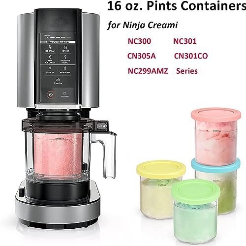 EVANEM 2/4/6PCS Creami Pint Containers, for Ninja Ice Cream Maker Pints,16 OZ Ice Cream Containers with Lids Bpa-Free,Dishwasher Safe for NC301 NC300 NC299AM Series Ice Cream Maker,Pink+Blue-4PCS