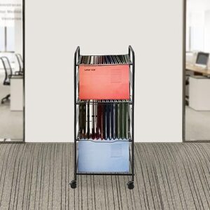 LOHISHILO 3 Tiers Metal Rolling File Carts with Wheels Hanging Files for Letter Size Movable Pull-Out File Folder Rack Drawer File Cabinet for Home, Office, Classrooms, Study Rooms