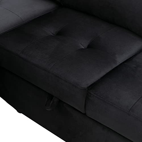 L-Shaped Corner Sleeper Sectional Sofa W/ Pull Out Cozy Sleep Couch Bed, Modern Practical Sectional & Sofa with Storage Ottoman ,Hidden Arm Storage and USB Charge for Home Apartment Living Room Sets