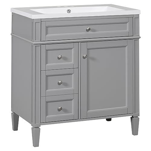 Virubi 30" Bathroom Vanity with Single Sink Combo, Modern Undermount Bathroom Sink Cabinet with 2 Drawers and a Tip-Out Drawer, Freestanding Bathroom Vanities （Grey）